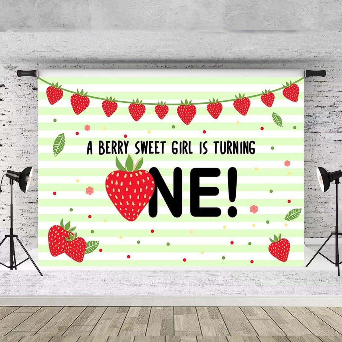 Sweet One Strawberry Birthday Party Backdrop QIAOXIAO-USQI